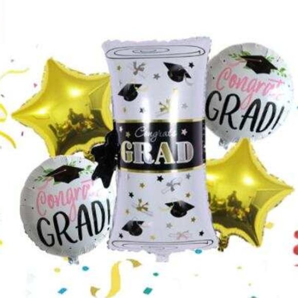 BalloonsHQ | Party Supplies | Graduation Balloon Bouquet Black Pink And ...